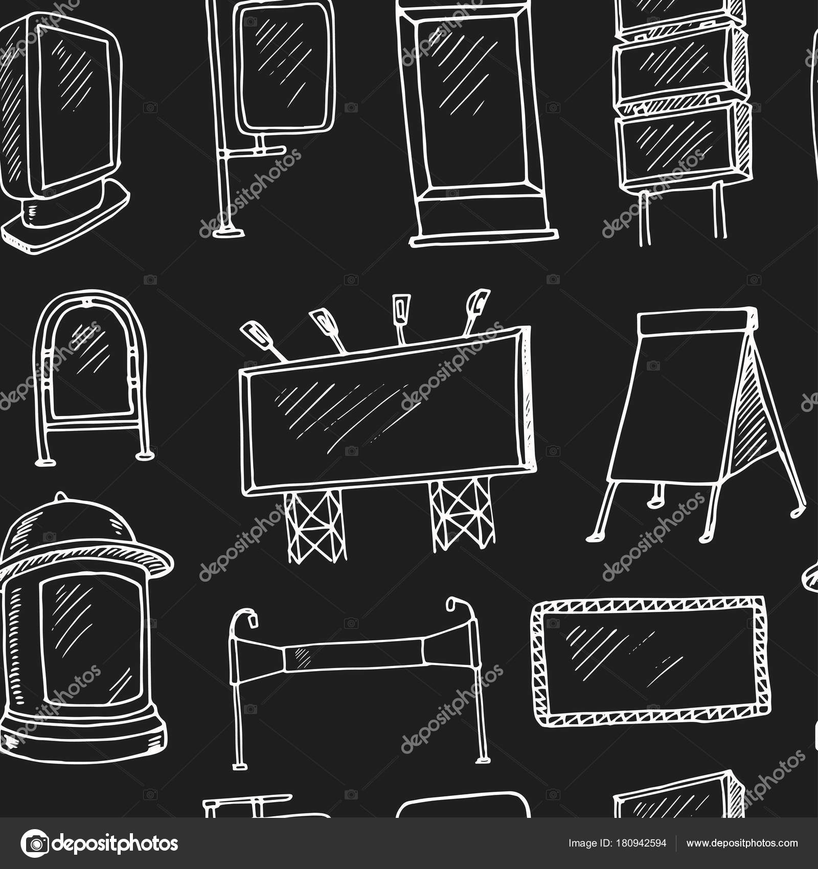 Hand drawn doodle outdoor adversing seamless pattern Stock Illustration ...