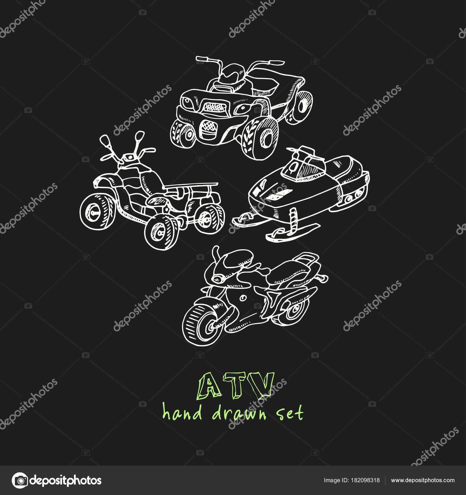ATV. Hand drawn doodle set. Sketches. Vector illustration for design ...