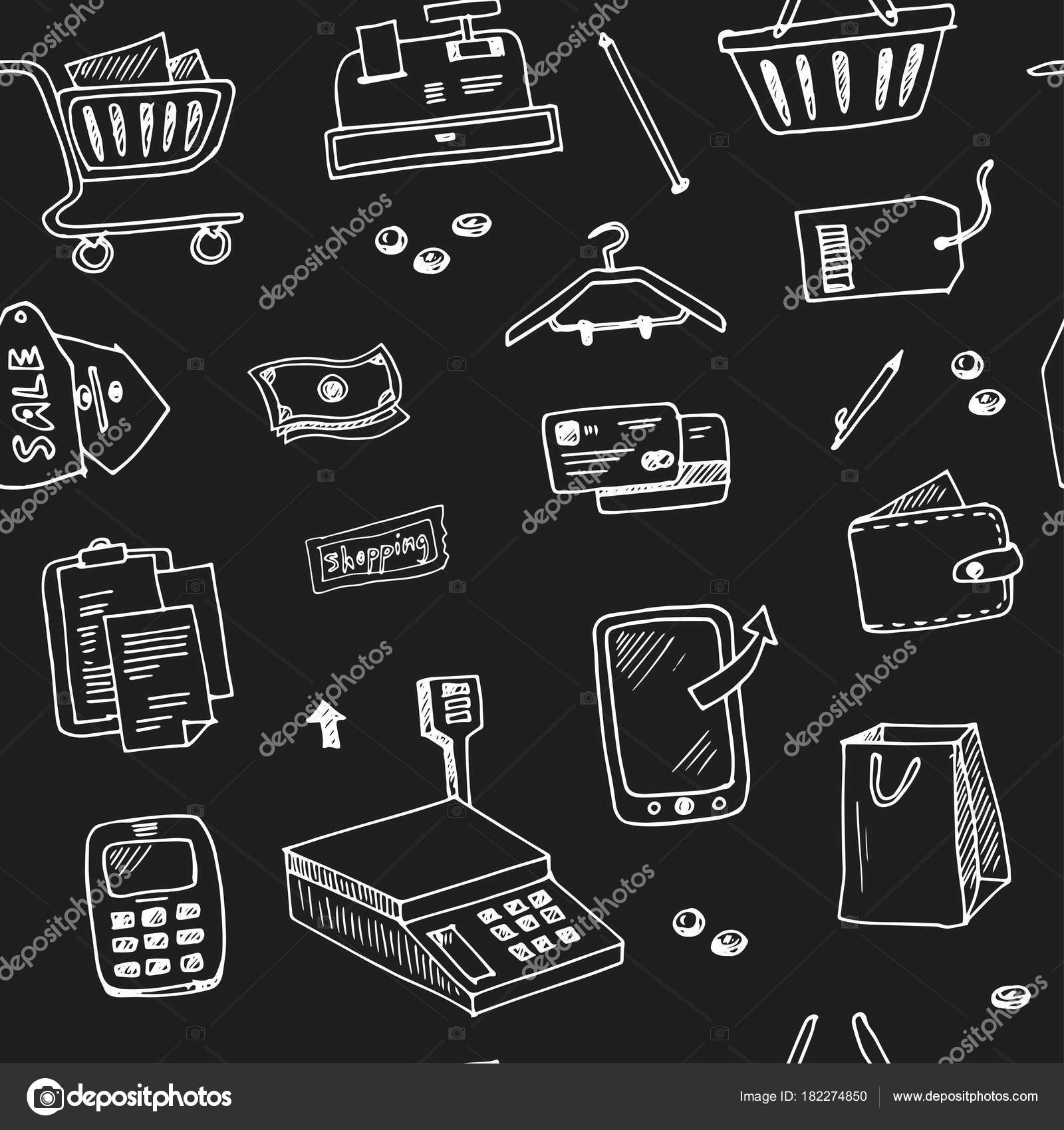 Hand drawn doodle retail store supplies set. Stock Vector Image by ...