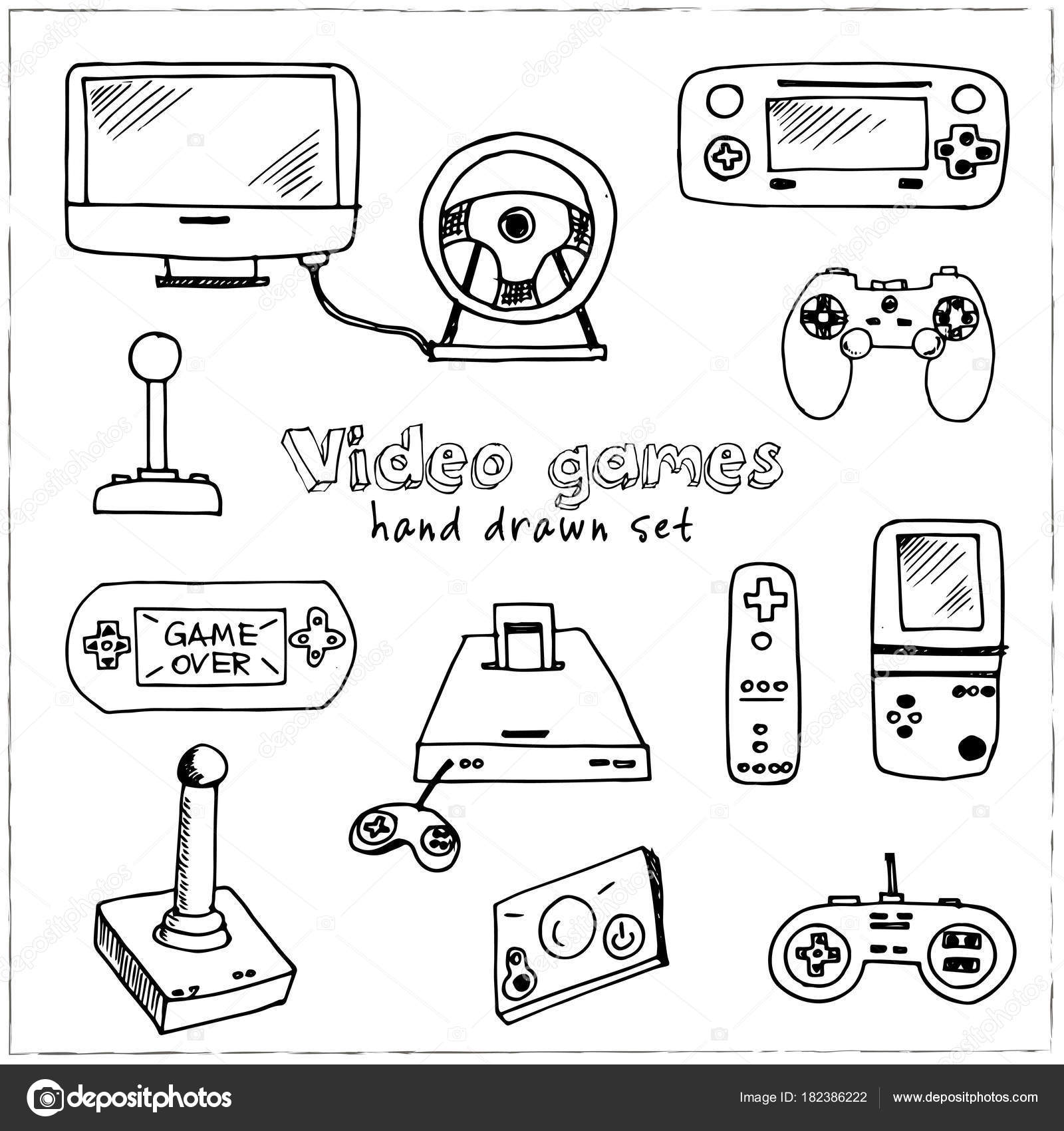 Hand drawn doodle video games set. Stock Vector by ©Fafarumba 182386222