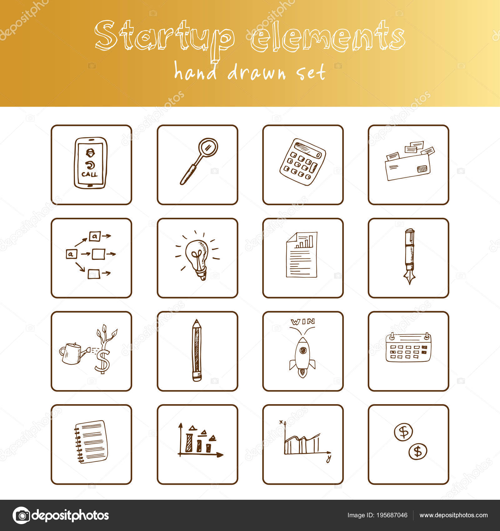 Startup elements hand drawn doodle set. Sketches. Vector illustration ...
