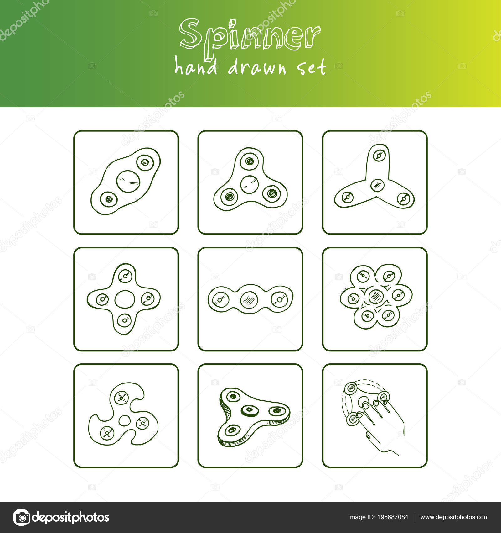 Spinner hand drawn doodle set. Sketches. Vector illustration for design ...