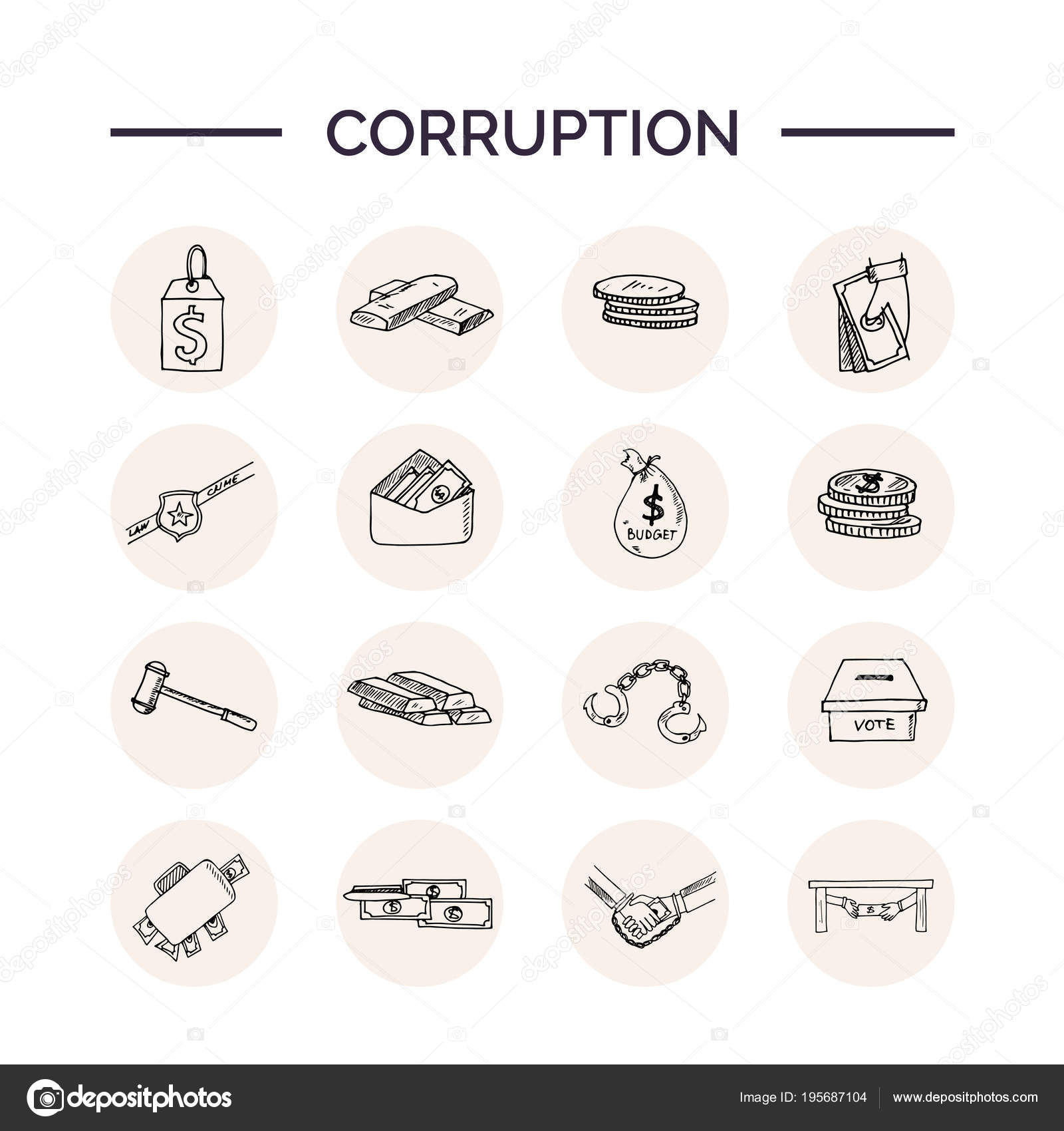Corruption hand drawn doodle set. Sketches. Vector illustration for ...