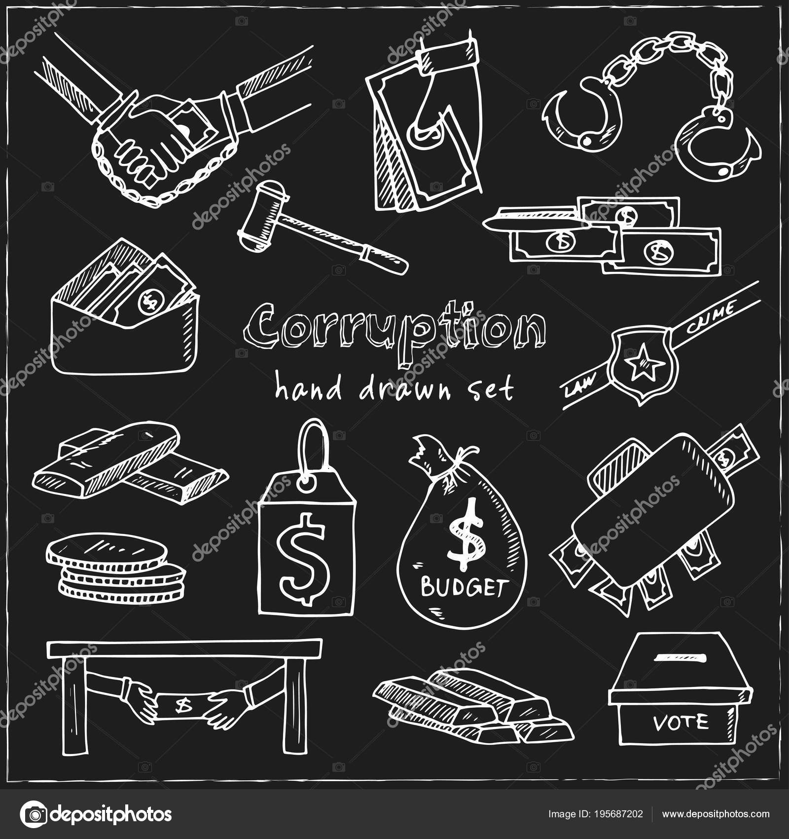 Corruption hand drawn doodle set. Sketches. Vector illustration for ...