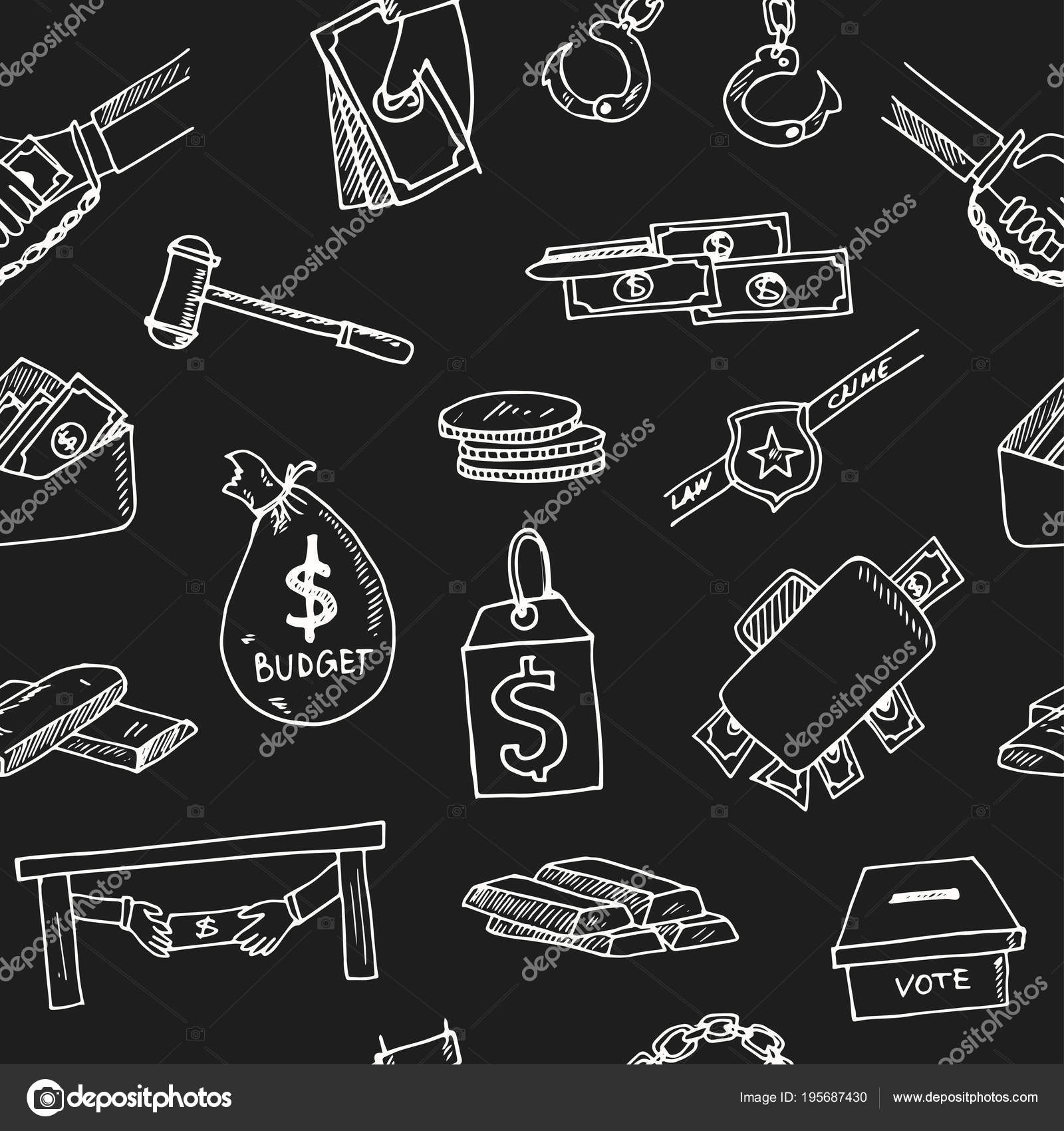 Corruption hand drawn doodle seamless pattern. Sketches. Vector ...