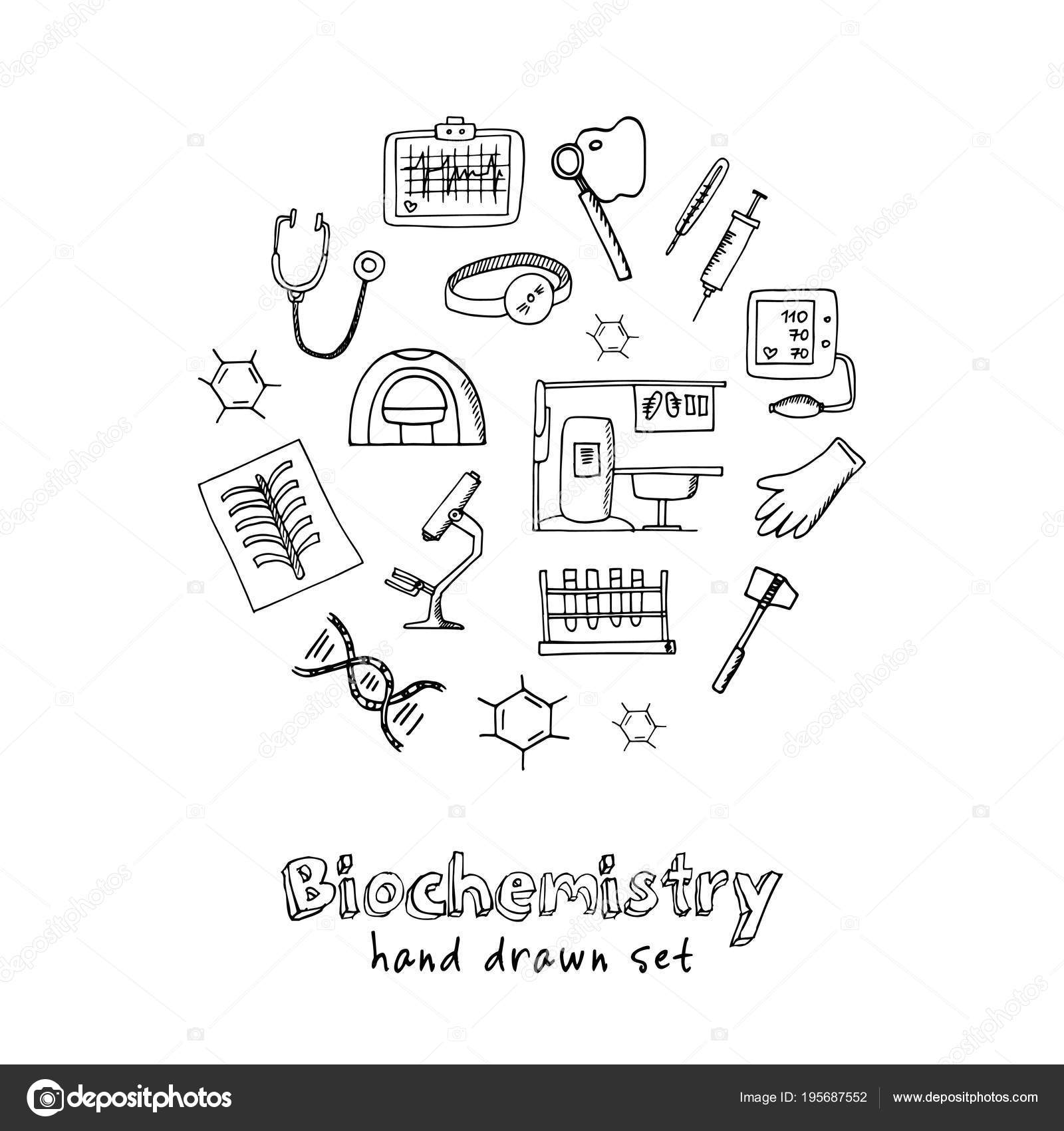 Biochemistry hand drawn doodle set. Sketches. Vector illustration for ...