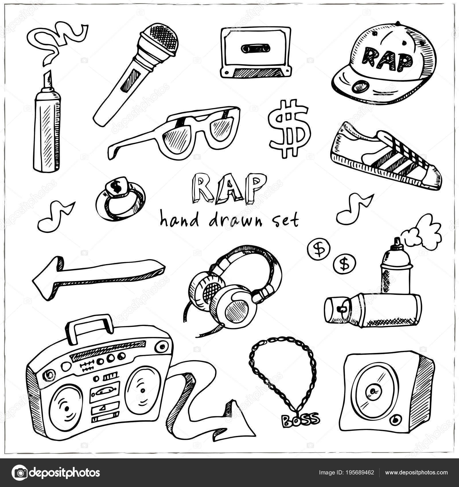 RAP hand drawn doodle set. Sketches. Vector illustration for design and ...