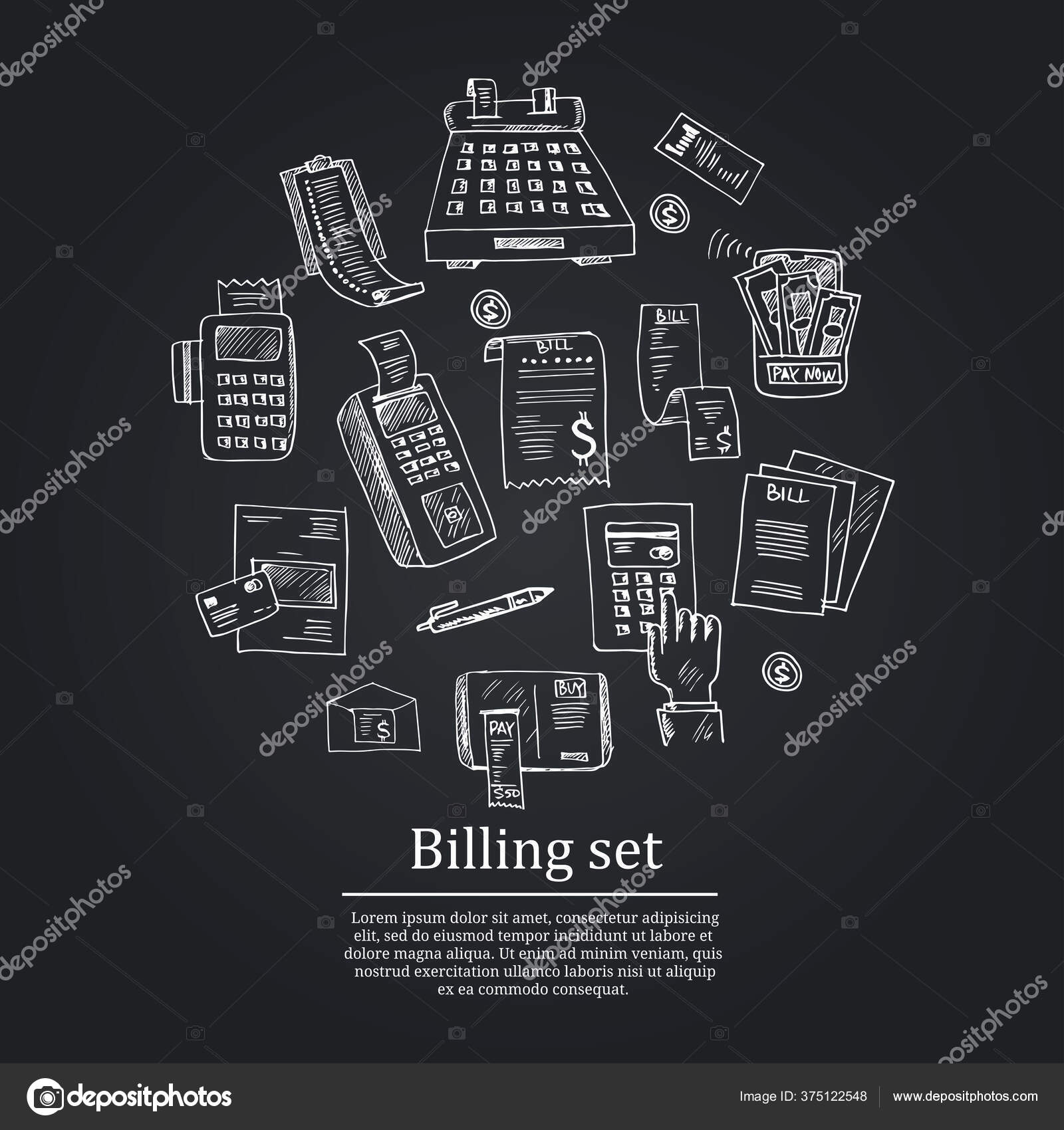 Billing hand drawn doodle set. Isolated elements on white background ...