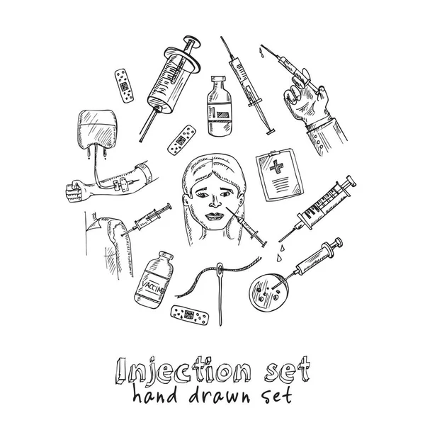 Injection hand drawn doodle set. Isolated elements on white background ...