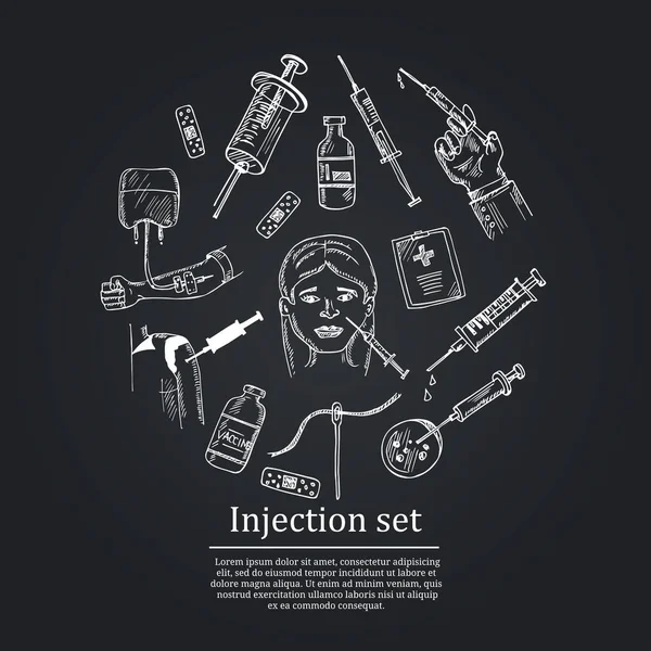 Injection hand drawn doodle set. Isolated elements on white background ...