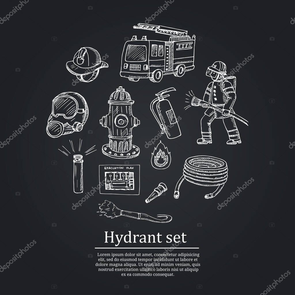 Set de garabatos dibujados a mano Hydrant. Elementos aislados sobre fondo blanco. Colecci n de s ...