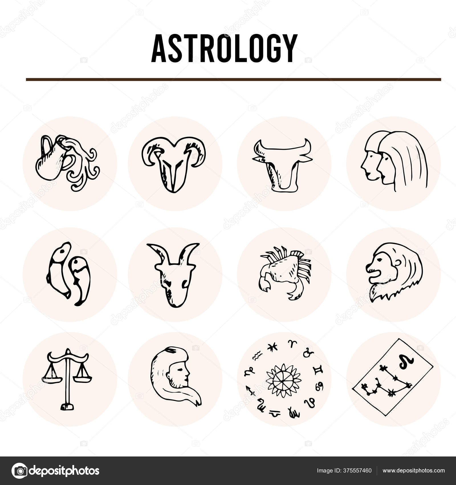 Astrology isolated hand drawn doodles Vector set Stock Vector by ...