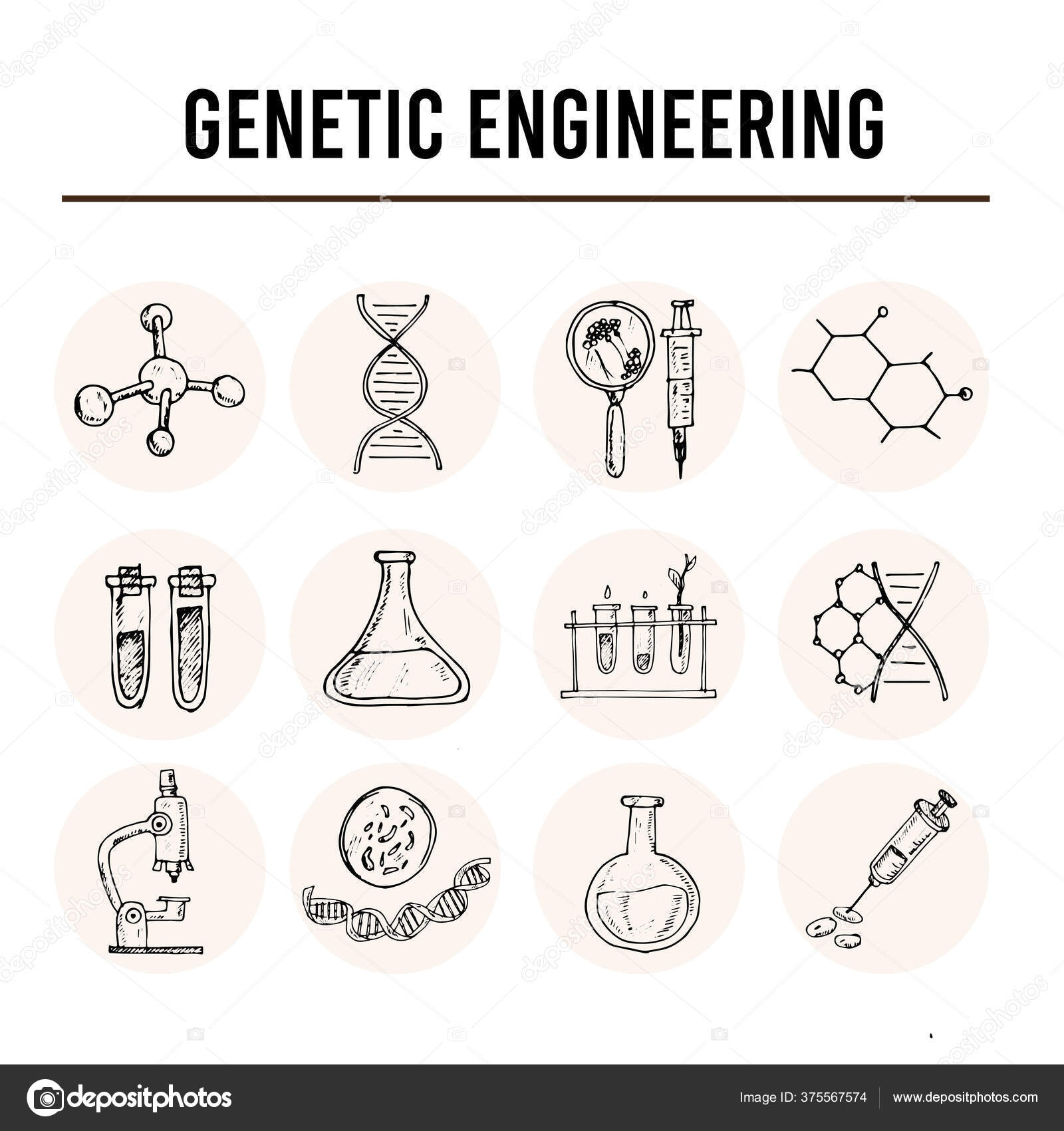 Genetic engineering isolated hand drawn doodles Vector set Stock Vector ...