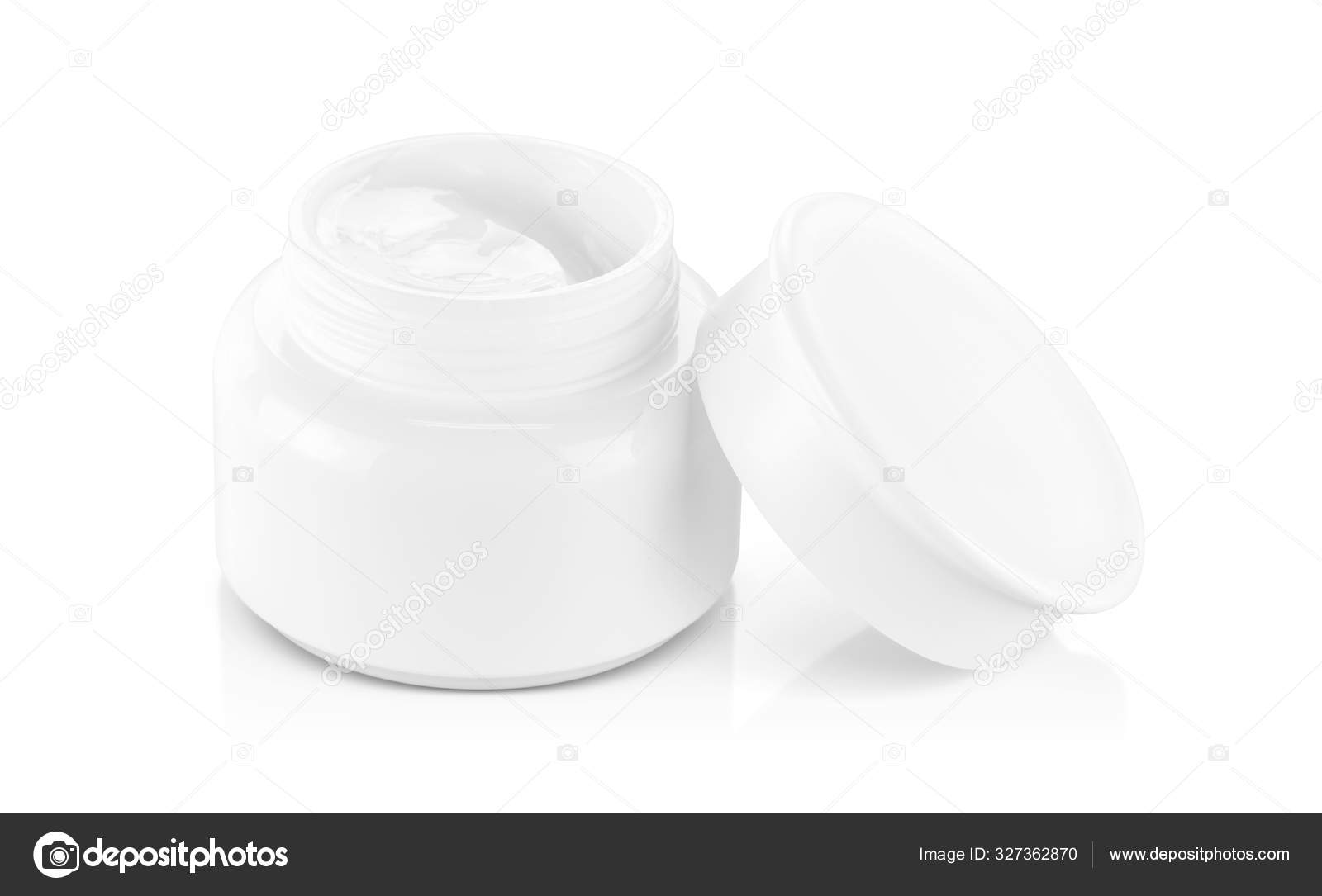 White plastic opened cream pot isolated on white background with ...