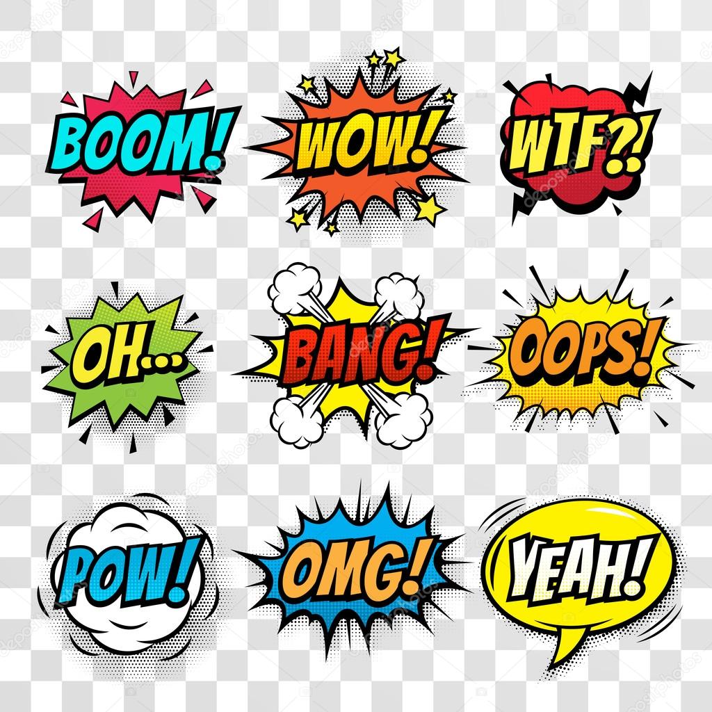 Burbujas Vectoriales De Habla Cómica Con Palabras Vector Gráfico