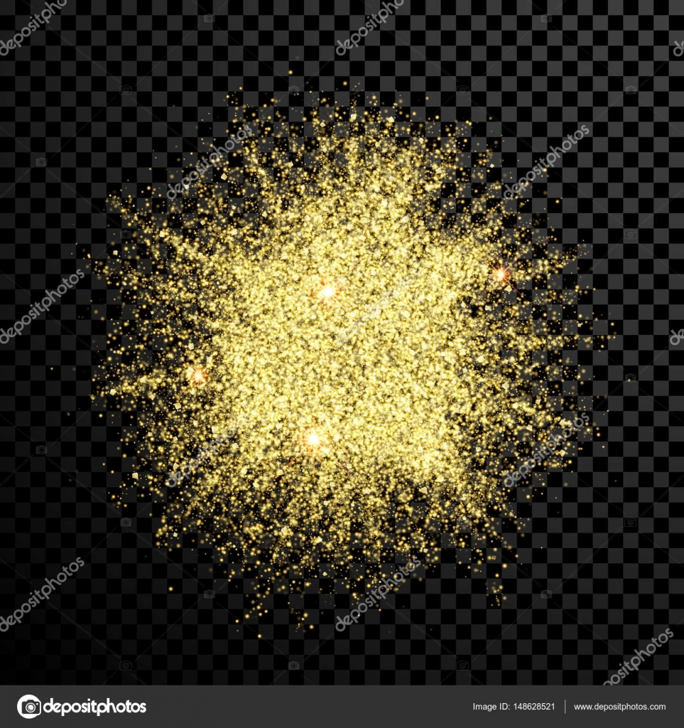 Gold glitter powder shining sparkles on vector transparent background ...