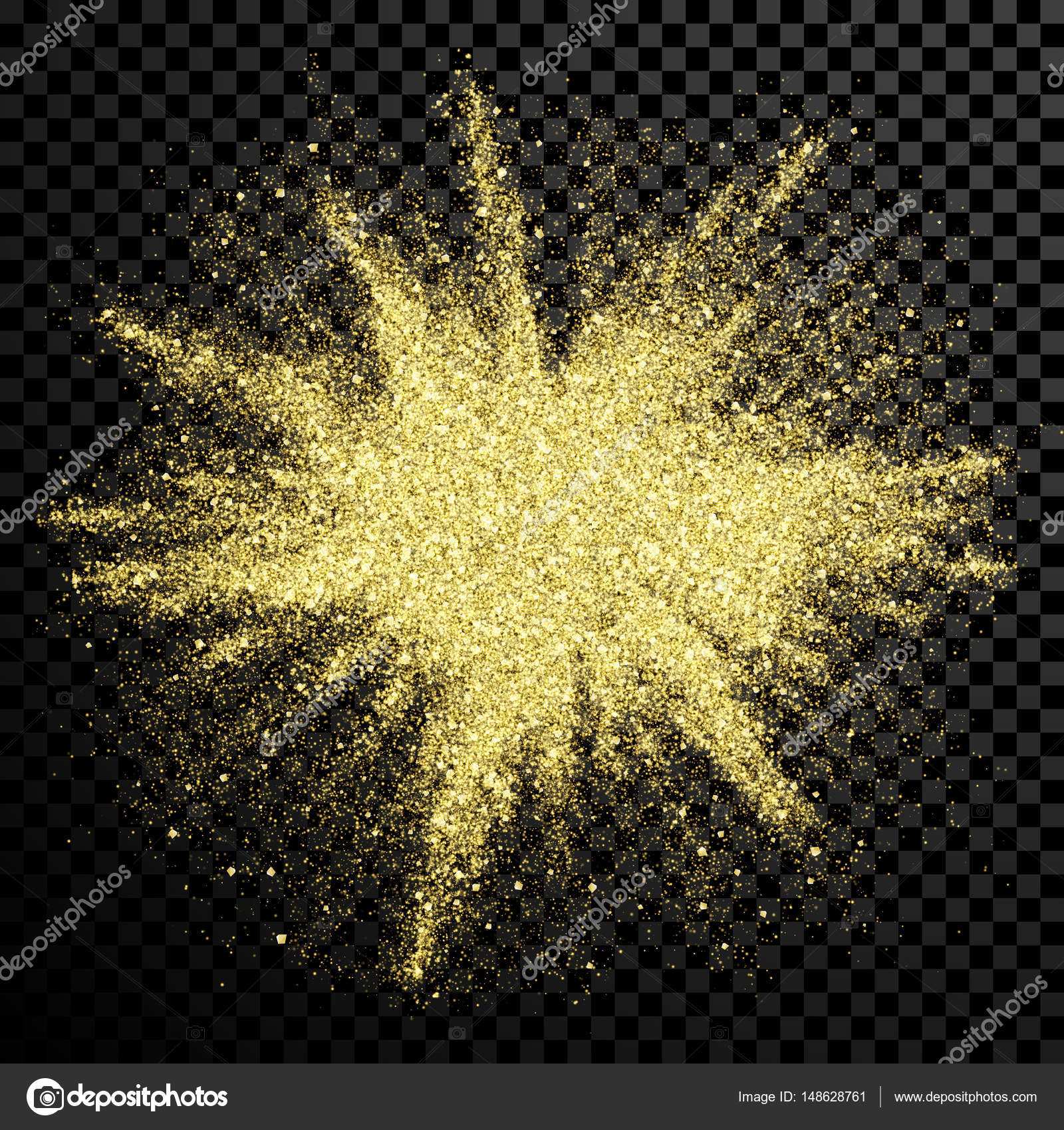 Gold glitter powder shining sparkles on vector transparent background ...