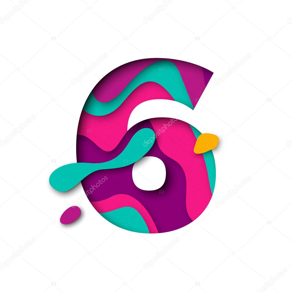 Corte de papel número 6 letras. Realista efecto de corte en papel ...