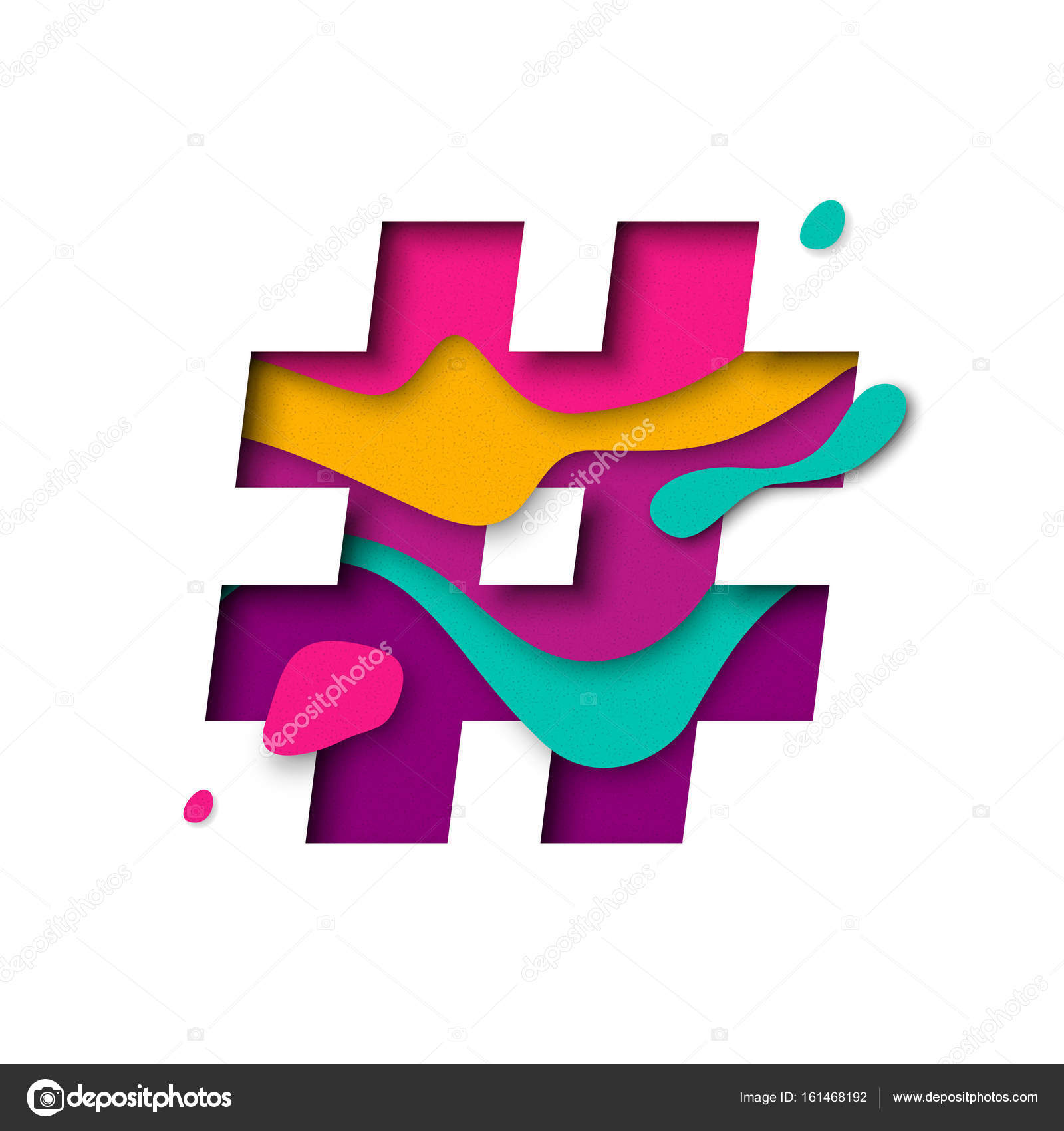 Paper cut Hashtag symbol sign. Realistic 3D multi layers papercut ...