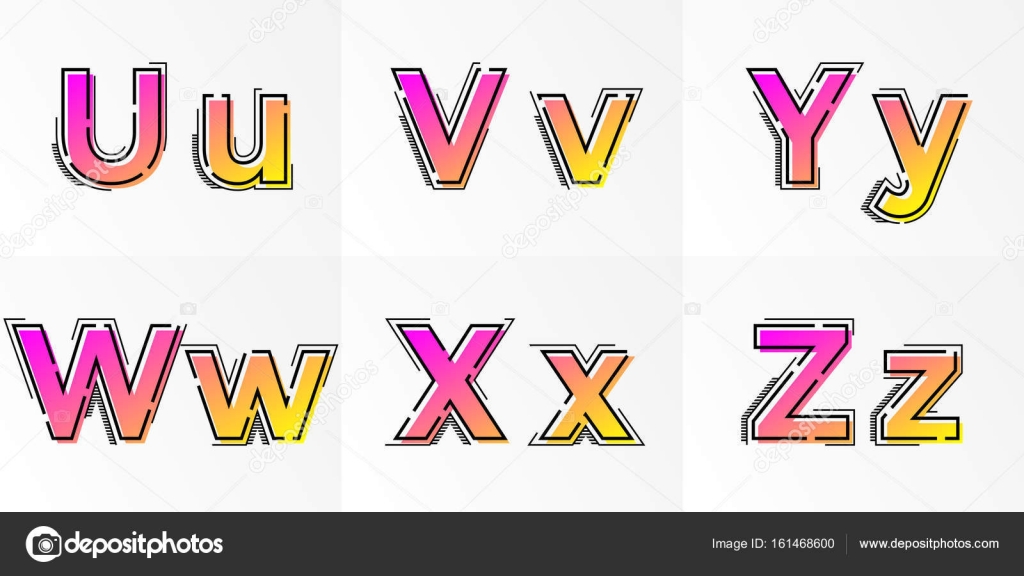Alphabet letters V, Y, W, X, Y, Z vector font gradient color Stock ...