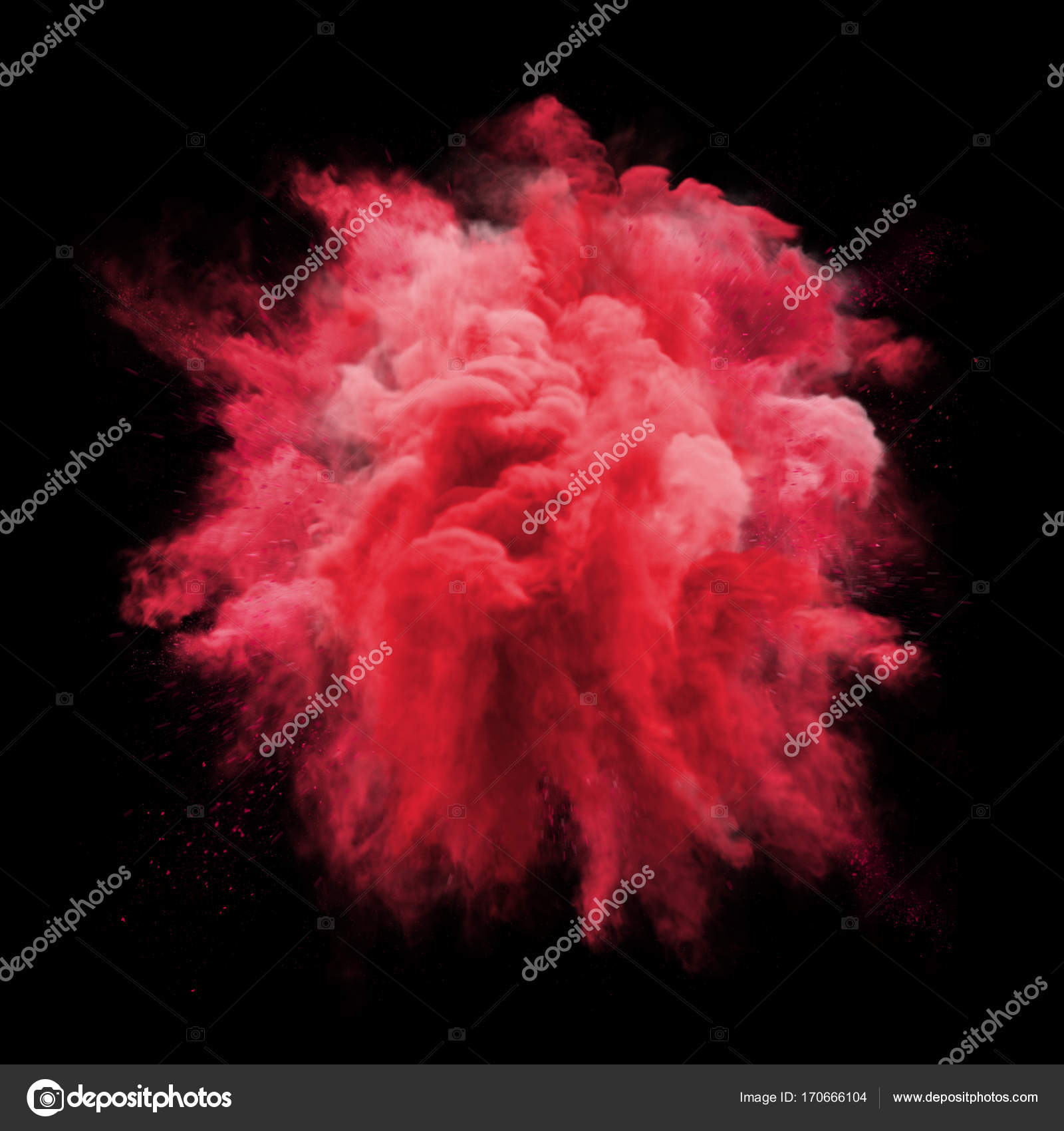 Paint powder red color explosion particle dust cloud splash abstract ...