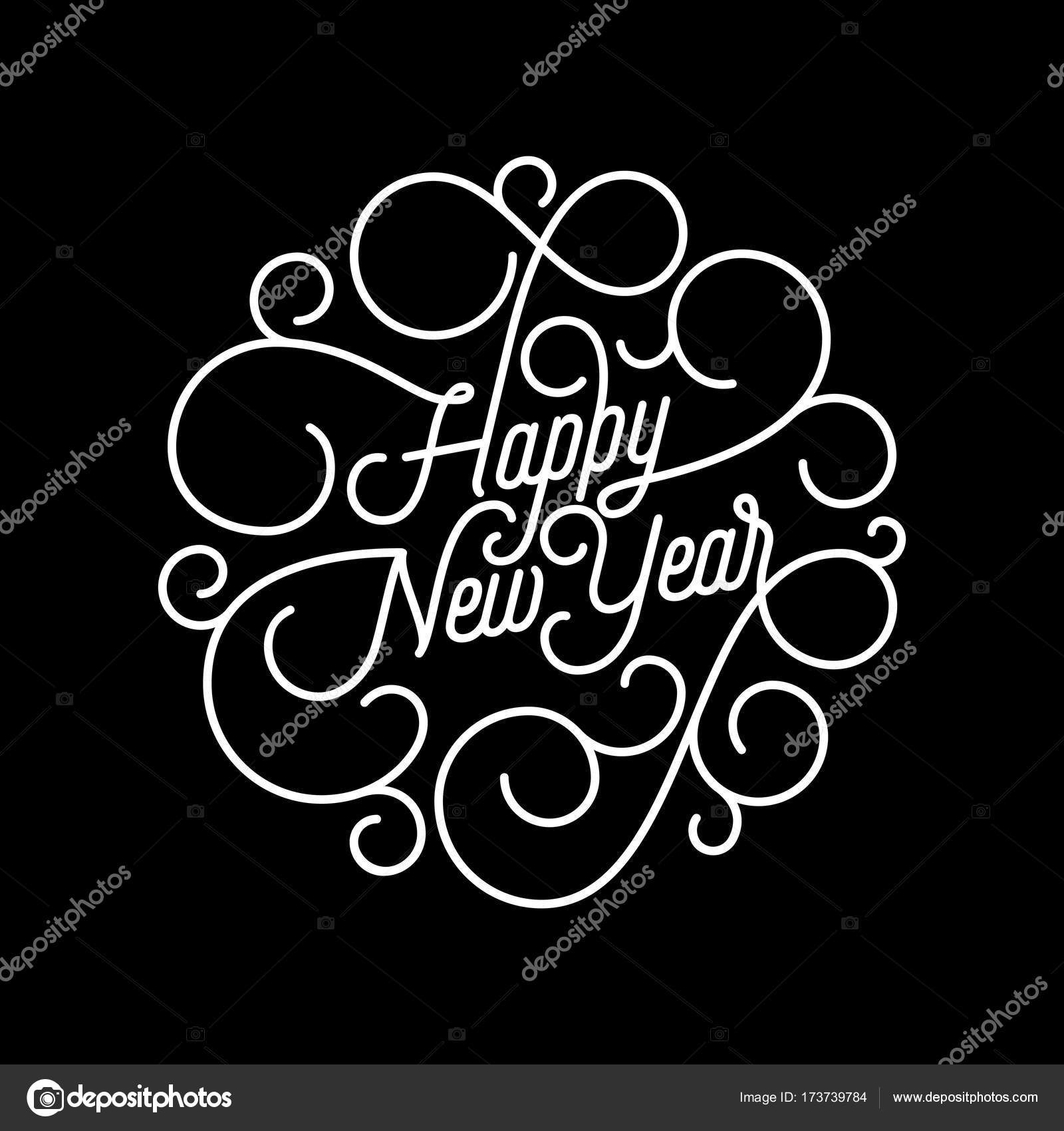 Happy New Year flourish calligraphy lettering of swash line typography ...