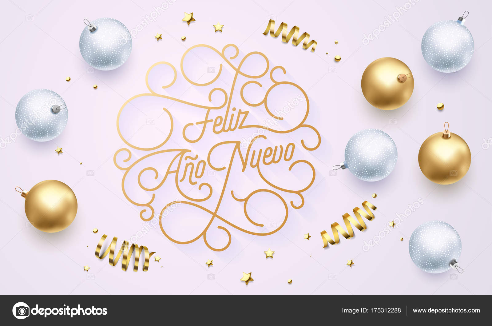 Feliz Ano Nuevo Spanish Happy New Year Navidad flourish golden ...