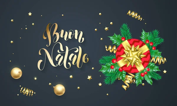 Buon Natale italiano Feliz Navidad caligrafía dorada y plantilla de ...