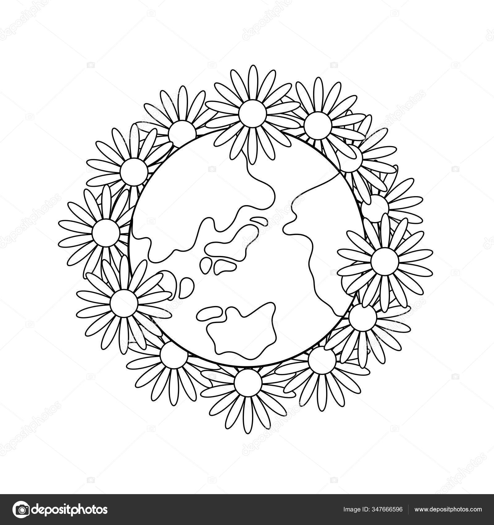Planet Flowers Coloring Page Vector Illustration Stock Vector by ...