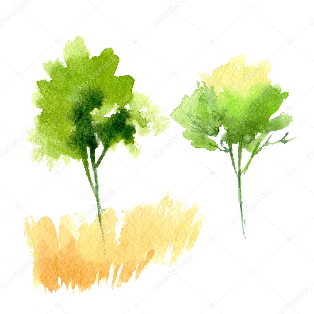 Watercolor trees. Hand painting. Stock Illustration by ©Wolna_luna ...