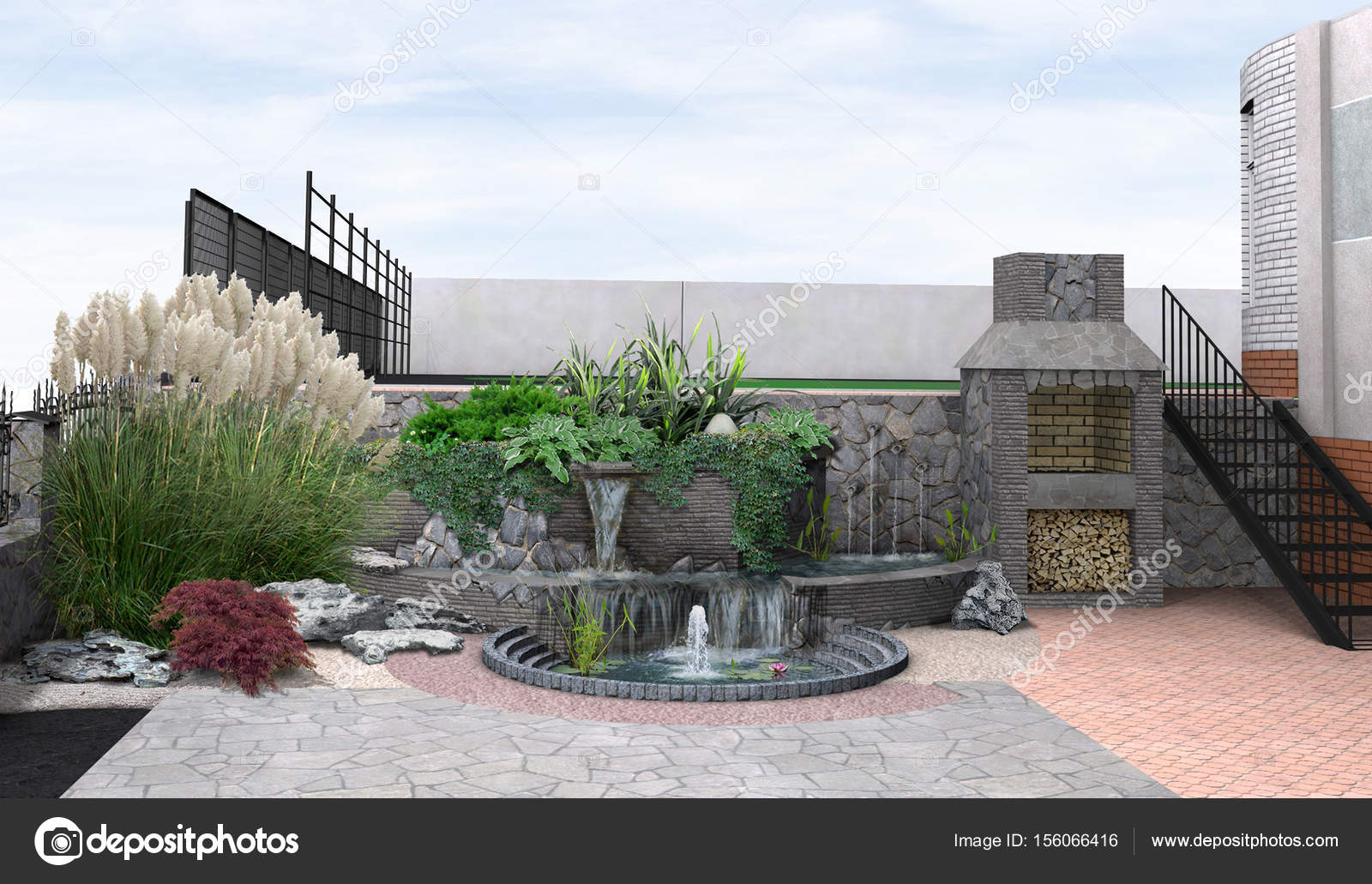 Example of multi level landscaping, 3d render — Stock Photo ...