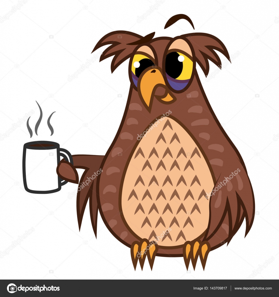 Set isolated Emoji character cartoon sleepy owl with coffe cup. Vector ... Set isolated Emoji character cartoon sleepy owl with coffe cup. Vector ...