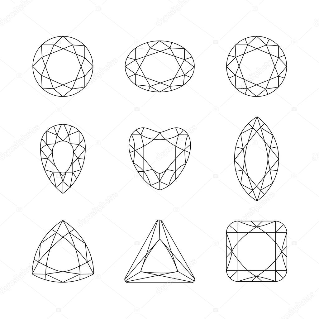 Diamonds, gemstones faceting vector patterns on a white backgrou Stock ...