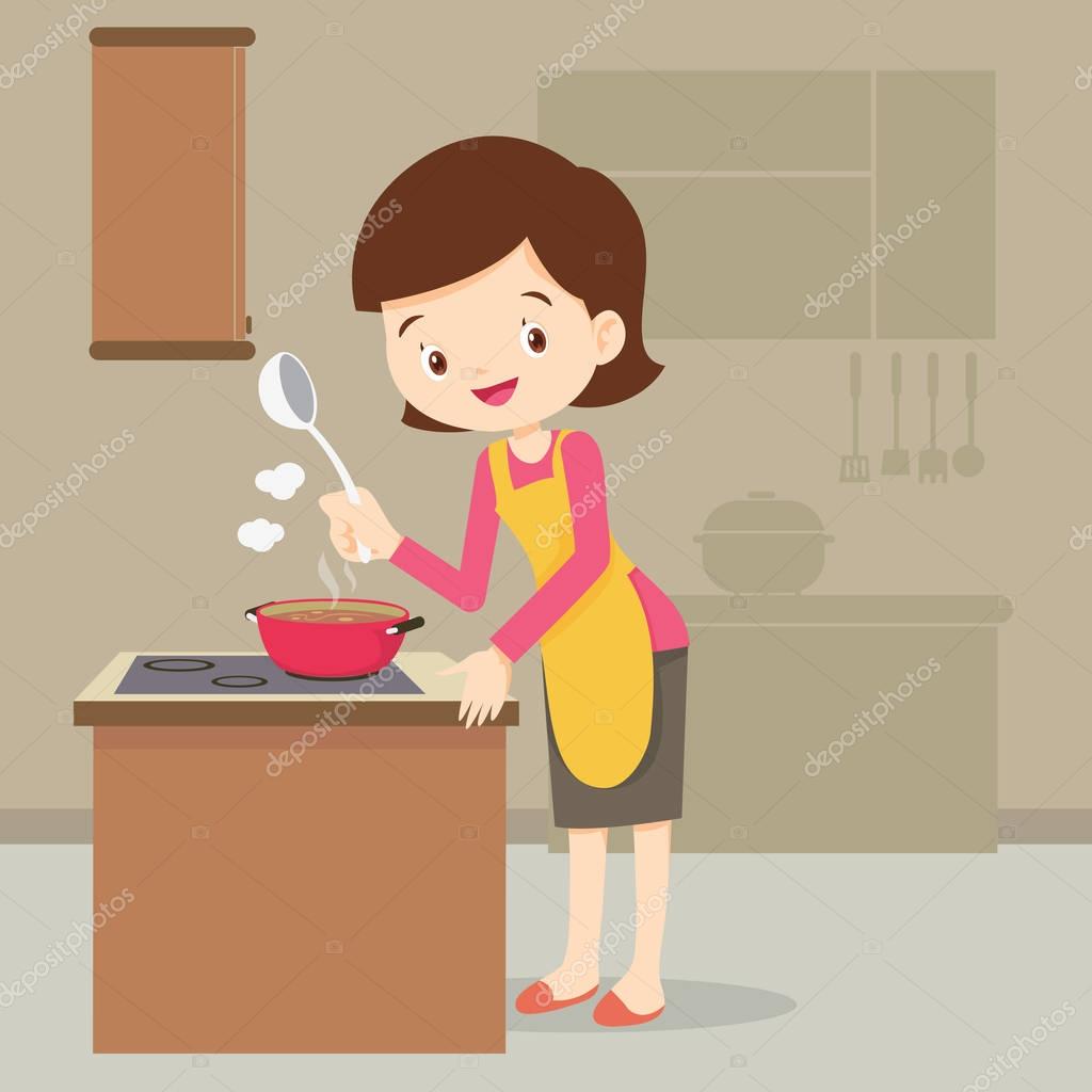 Mujer cocinando en la cocina Vector de stock #129173232 de ©watcartoon