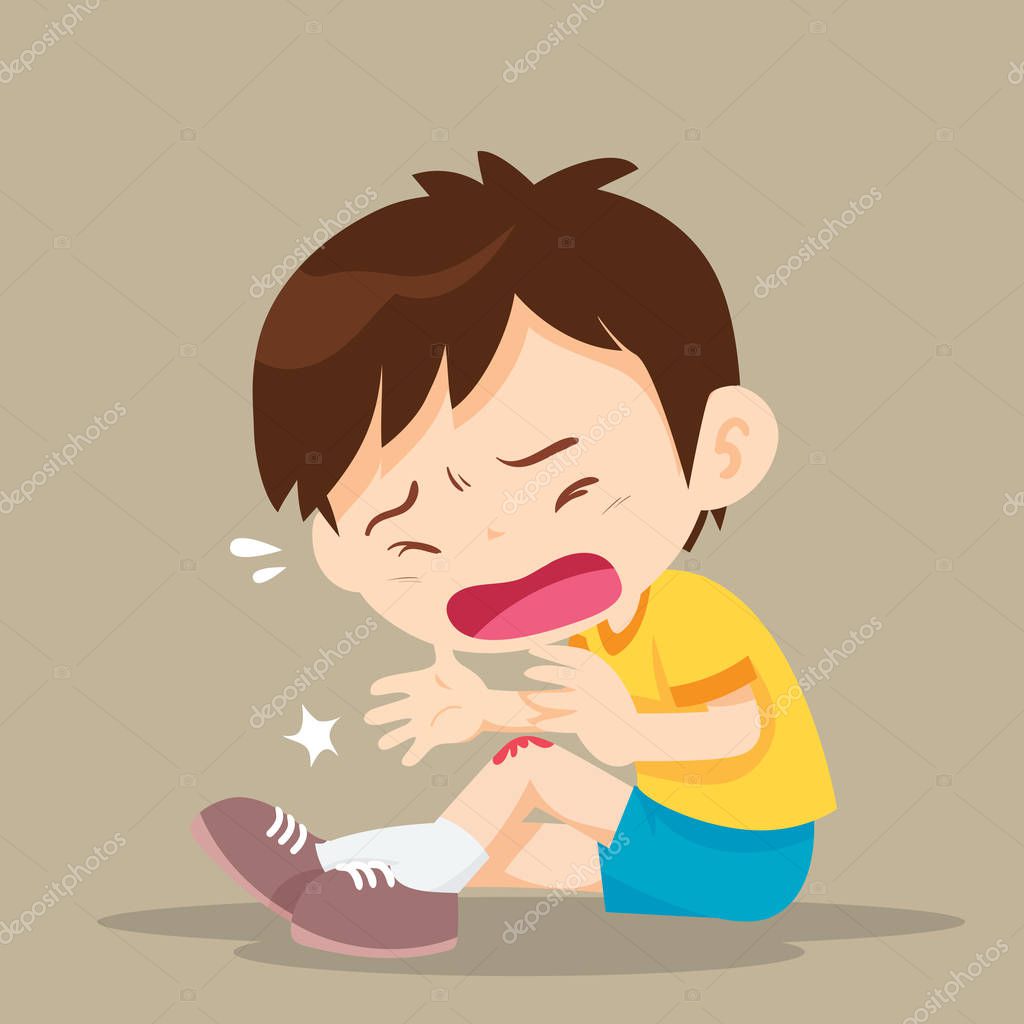 Niño con heridas en la pierna Vector de stock por ©watcartoon 157732364