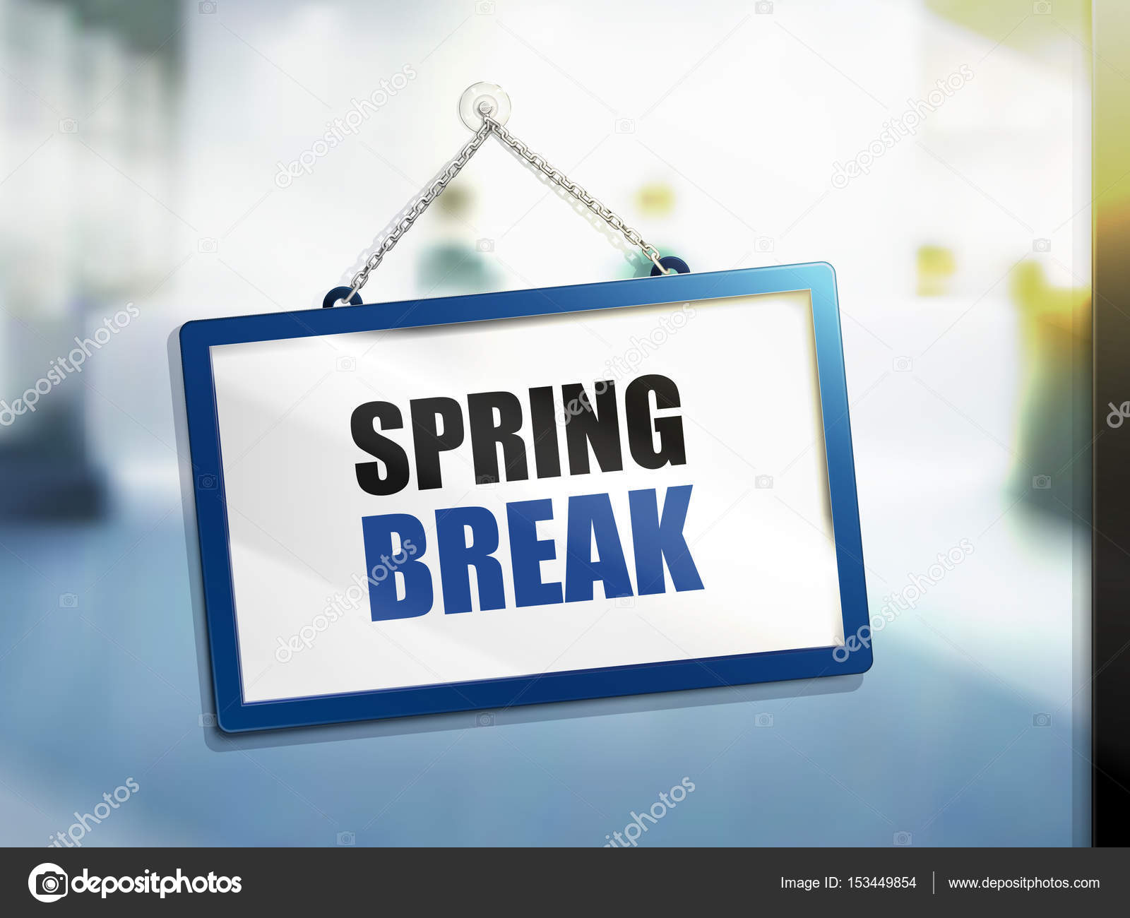 Spring Break Text Hanging Sign Isolated Bright Blur Background ...