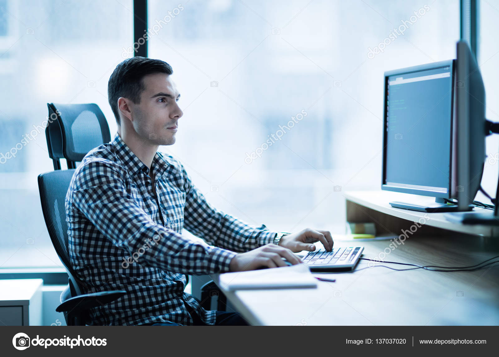 Professional software developer working in office — Stock Photo ...