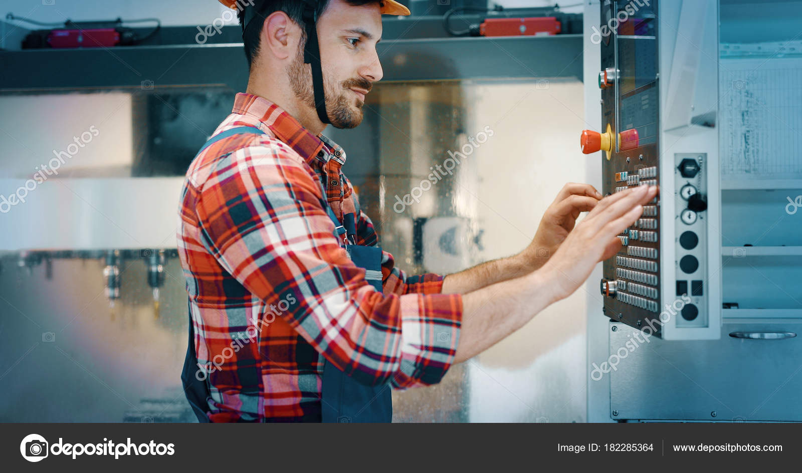 Industry Worker Working Cnc Machine Metal Industry Factory Stock Photo ...