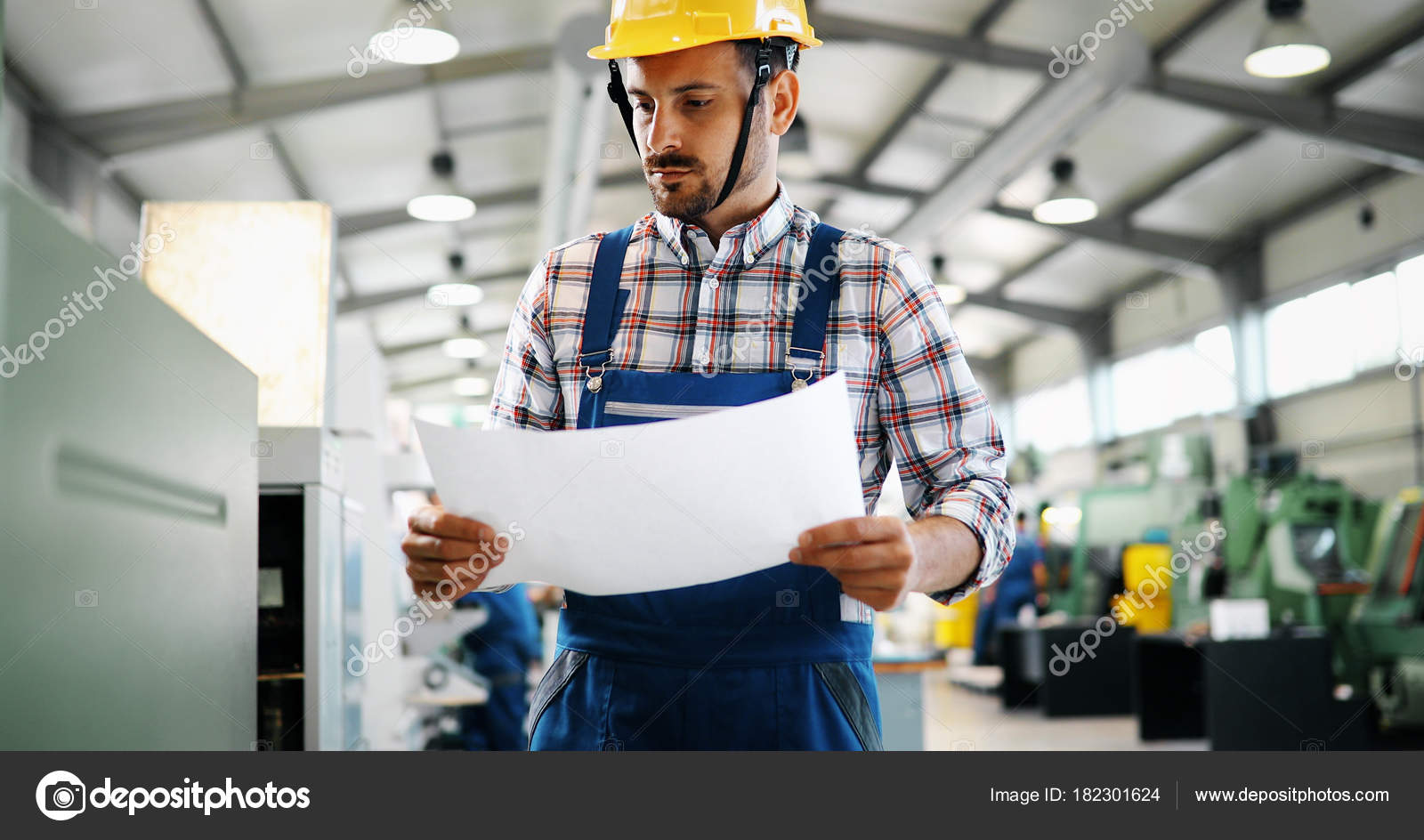 Portrait Handsome Engineer Working Metal Industry Factory — Stock Photo ...