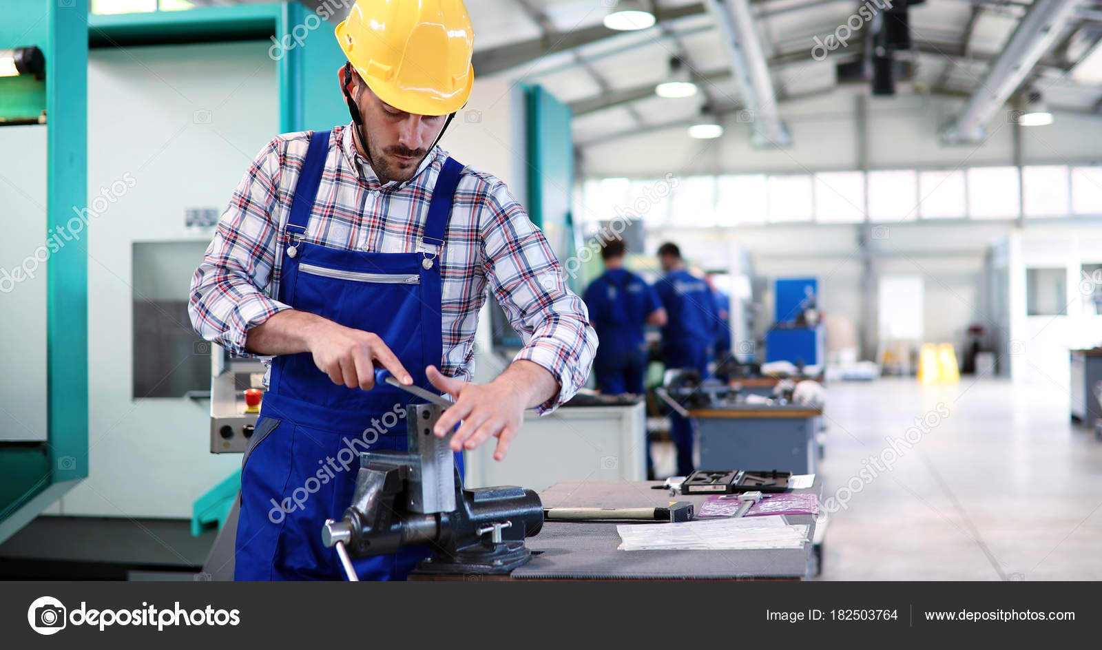 Industry Worker Working Cnc Machine Metal Industry Factory Stock Photo ...
