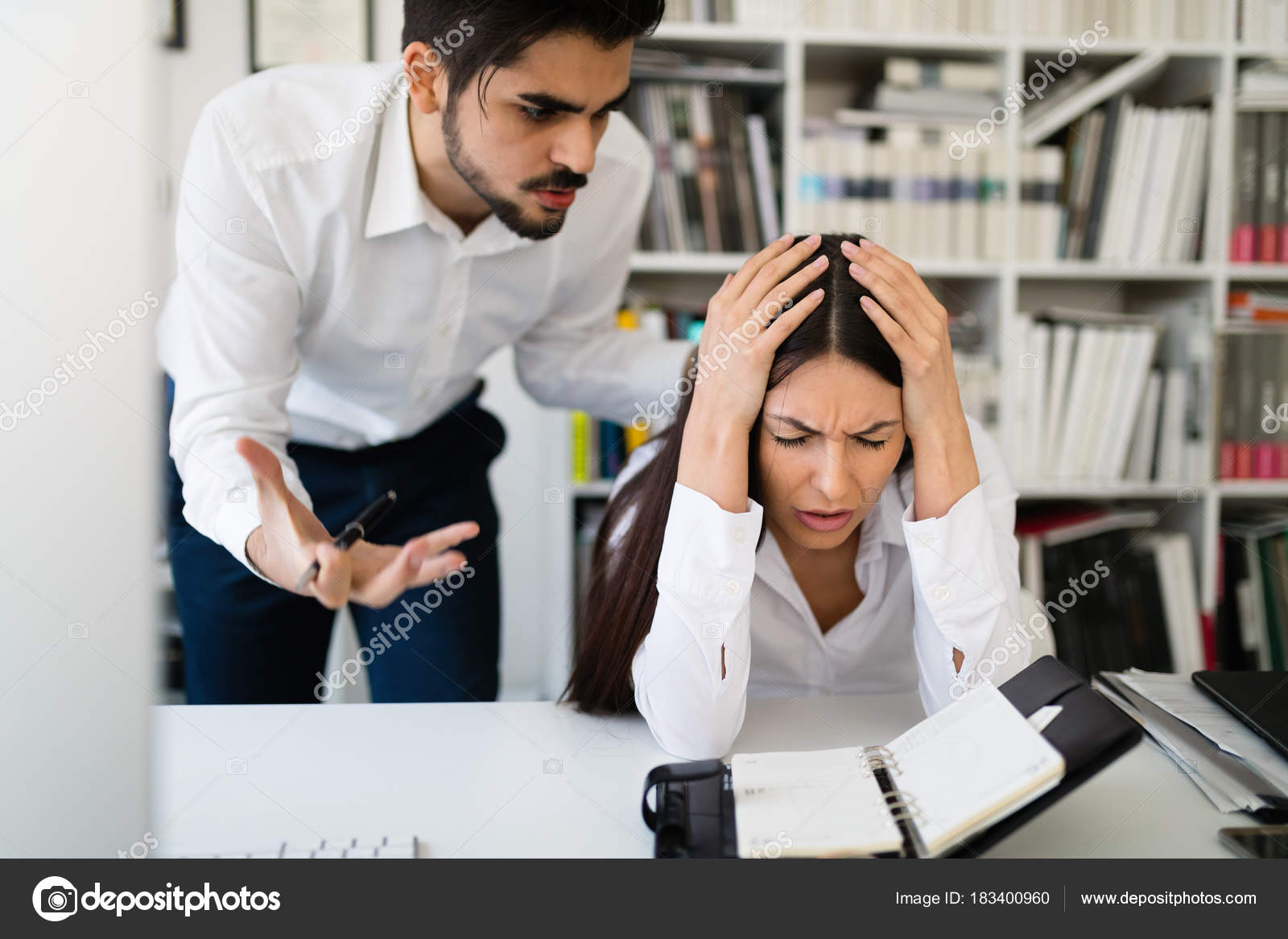 Angry Boss Yelling His Employee Office Mistakes Work Stock Photo by ...