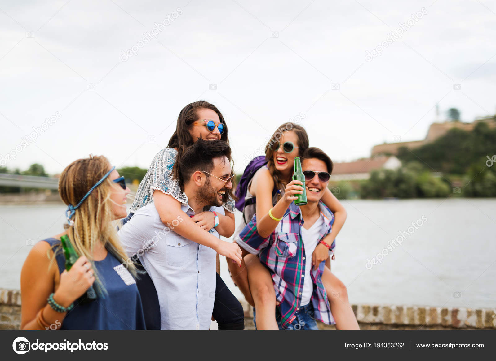 Group Young Happy Friends Having Fun Time — Stock Photo © nd3000 #194353262