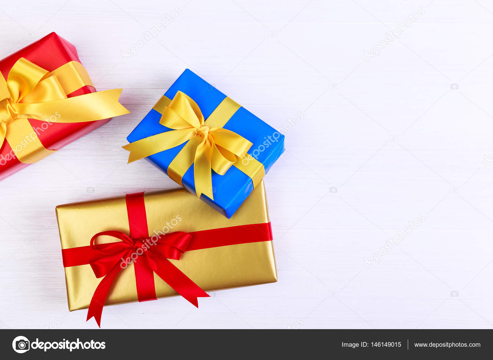 Gift boxes with bow and ribbon. Present packages. Stock Photo by ...