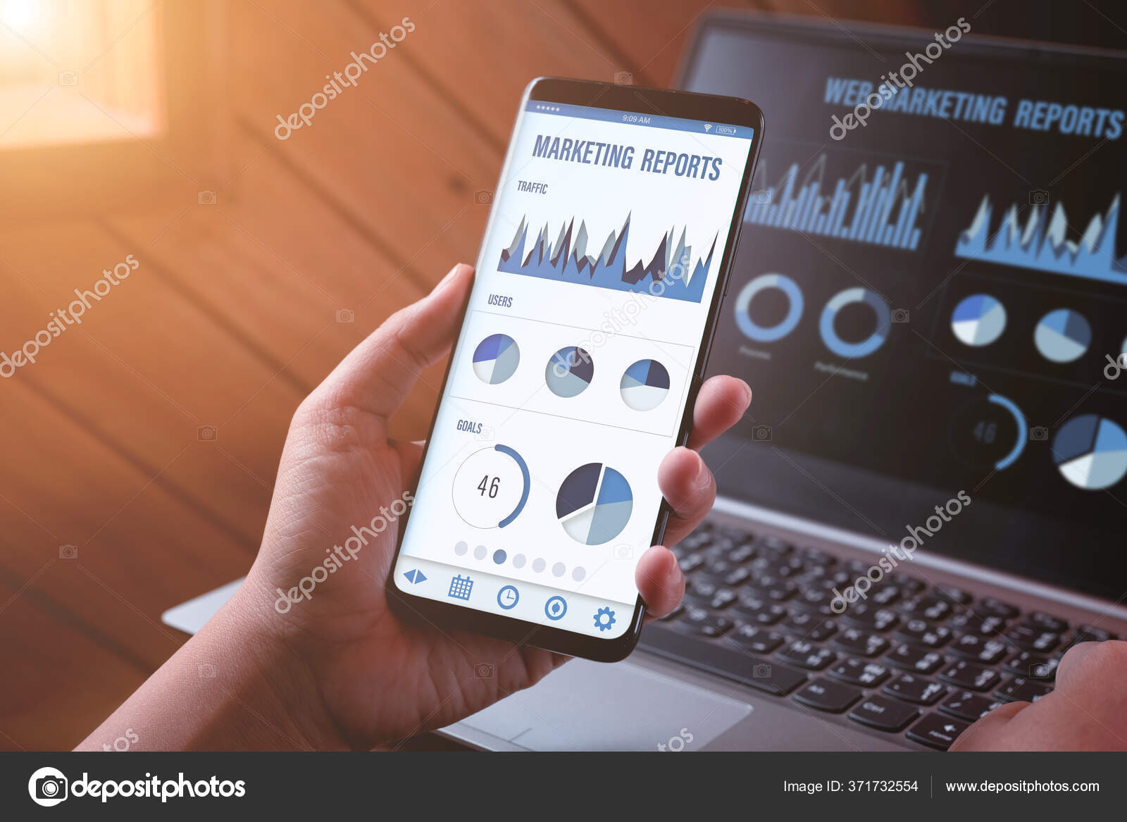 Web Marketing Management Reports Background Concept Close Rear View ...