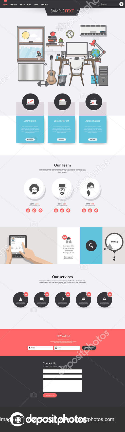 Modern One Page Website Template Stock Vector by ©Droidworker 137822562