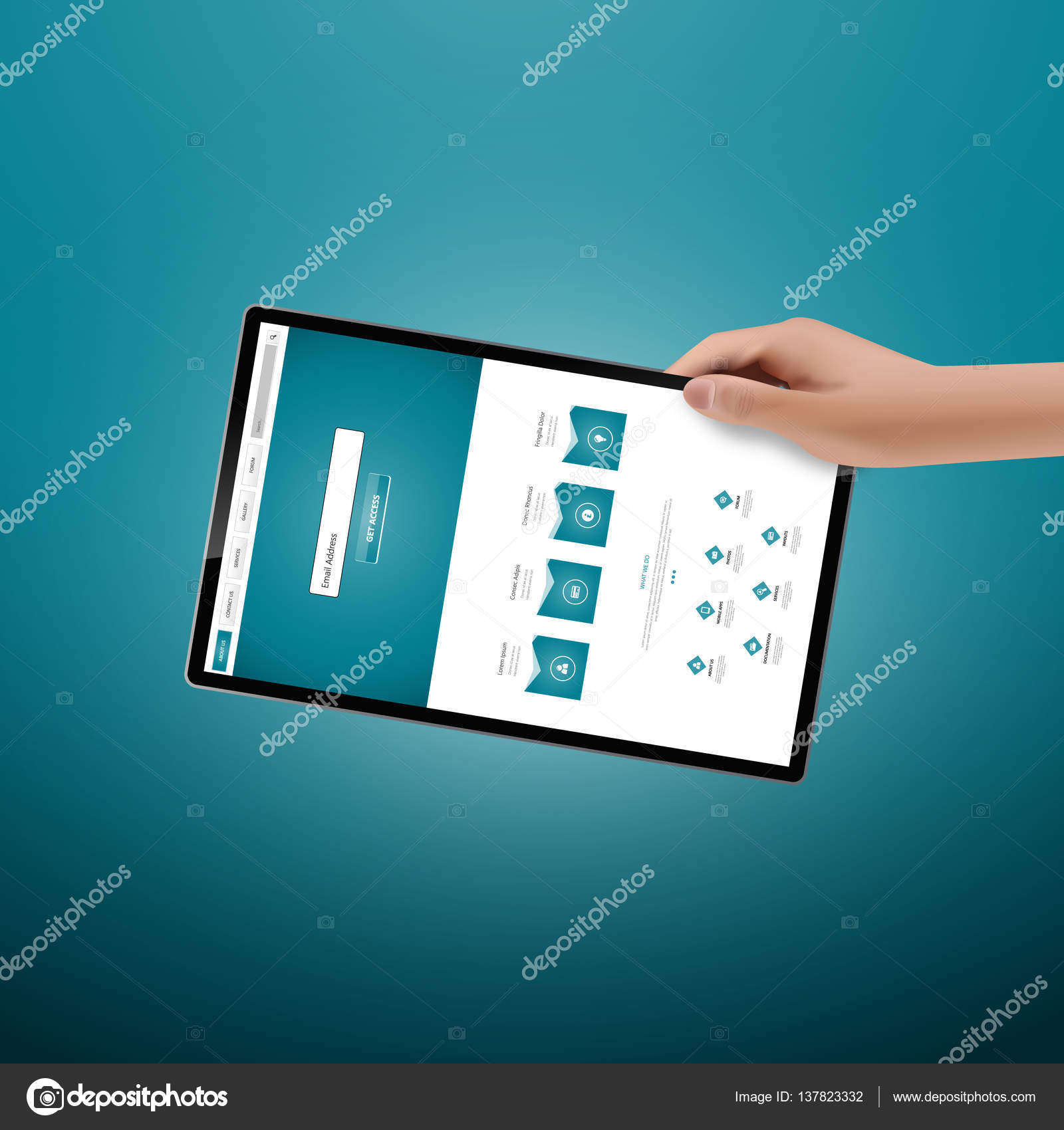 Hand holding tablet with web page template Stock Vector by ©Droidworker ...