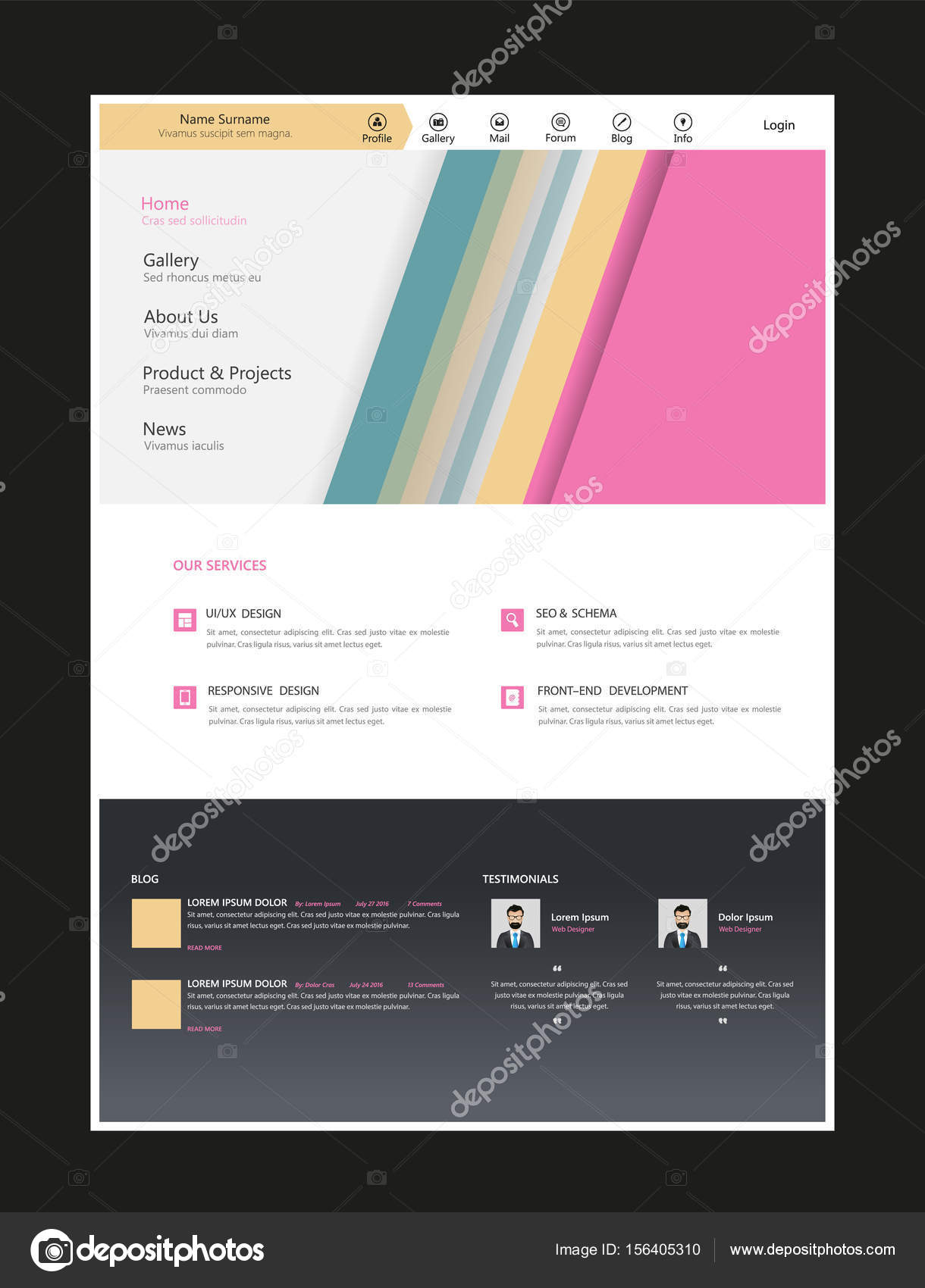 Modelo de design de site de uma página Vetor de ©Droidworker 156405310