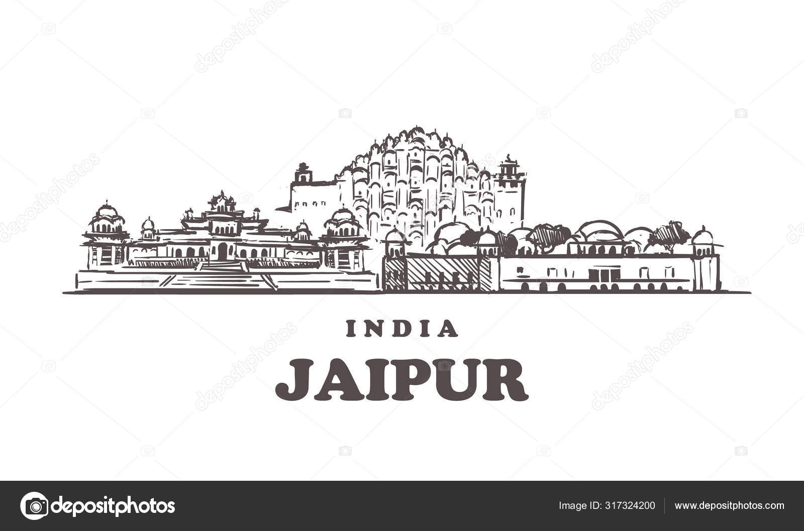 Jaipur sketch skyline. Jaipur, india hand drawn vector illustration ...