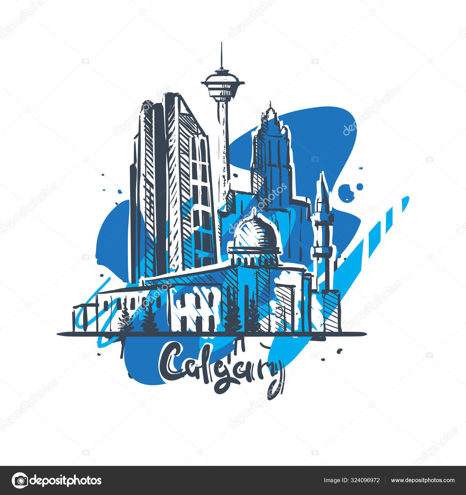 Calgary abstract art color drawing. Calgary sketch vector — Stock ...
