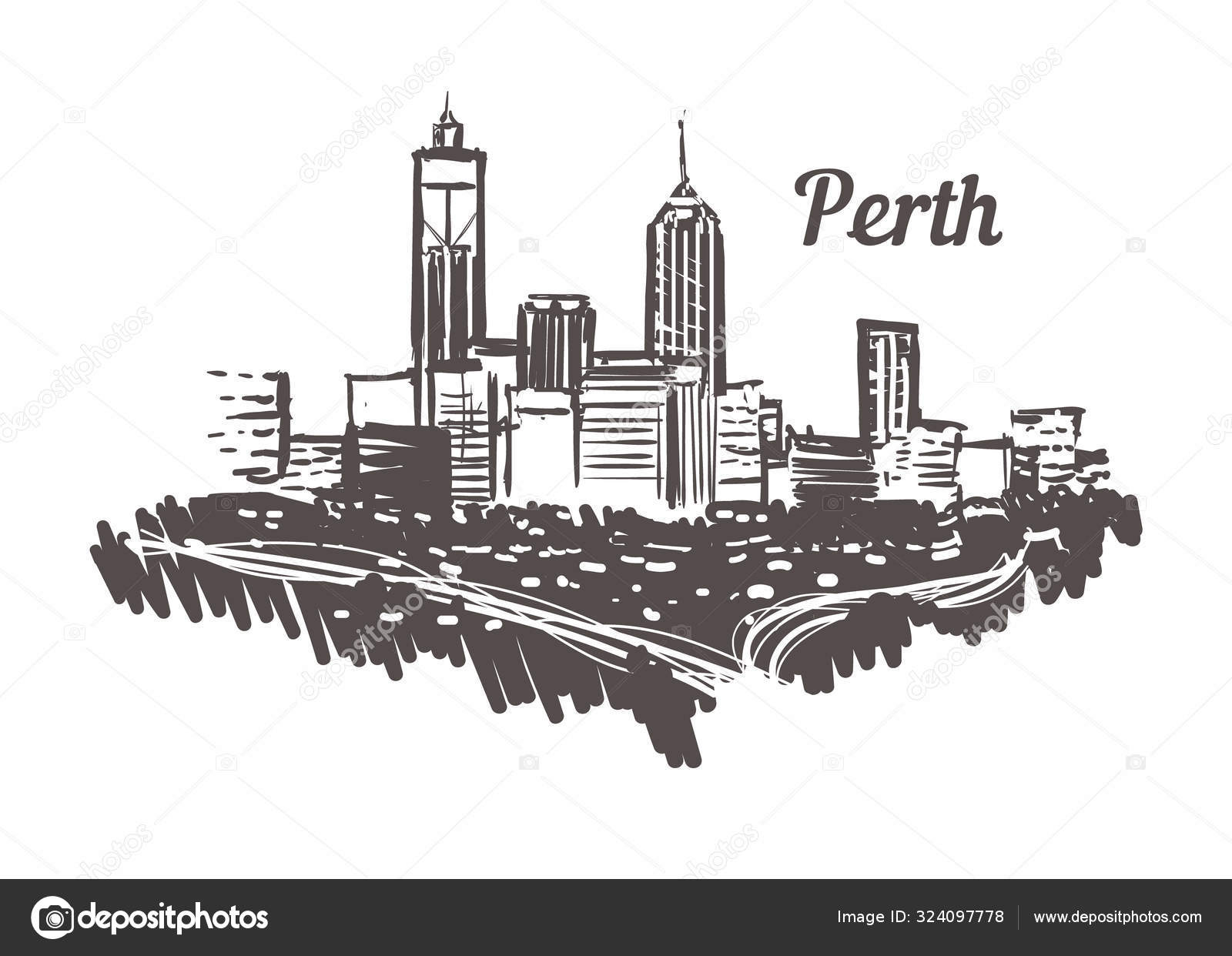 Perth skyline sketch. Perth hand drawn illustration isolated on Stock ...